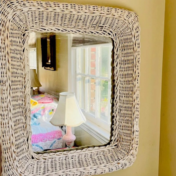 Unbranded | Wall Decor | Vintage Rectangular White Wicker Framed Mirror ...